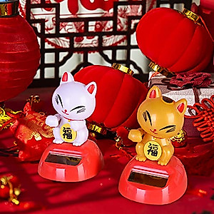 Solar Cat Bobble Shaking Head Dancing Toy Cat Figurine Statue Car Dash Board Lucky Cat Shaking Dancing Ornaments Statues for Car Home Offices Vehicle Decoration (Yellow)