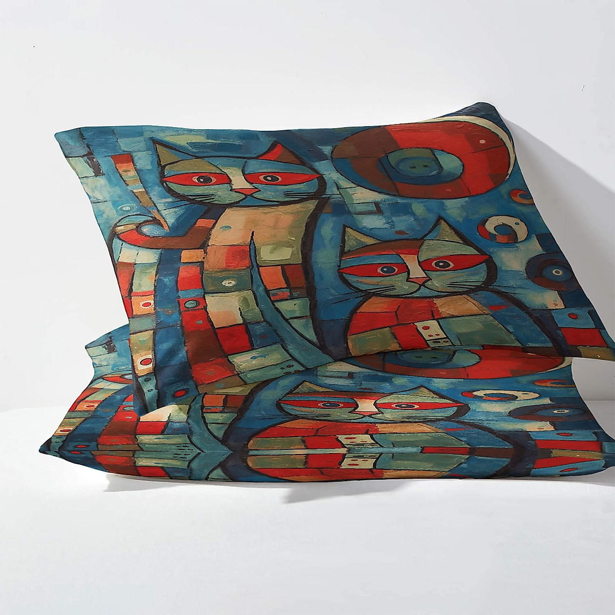 Cat Sheets Full Size, Oil Painting Bed Sheets, Patterned Bedding Sheets & Pillowcases 4 Piece Set - Soft Microfiber Deep Pocket Fitted Sheet & Flat Sheet & 2 Pillow Cases P3&-284