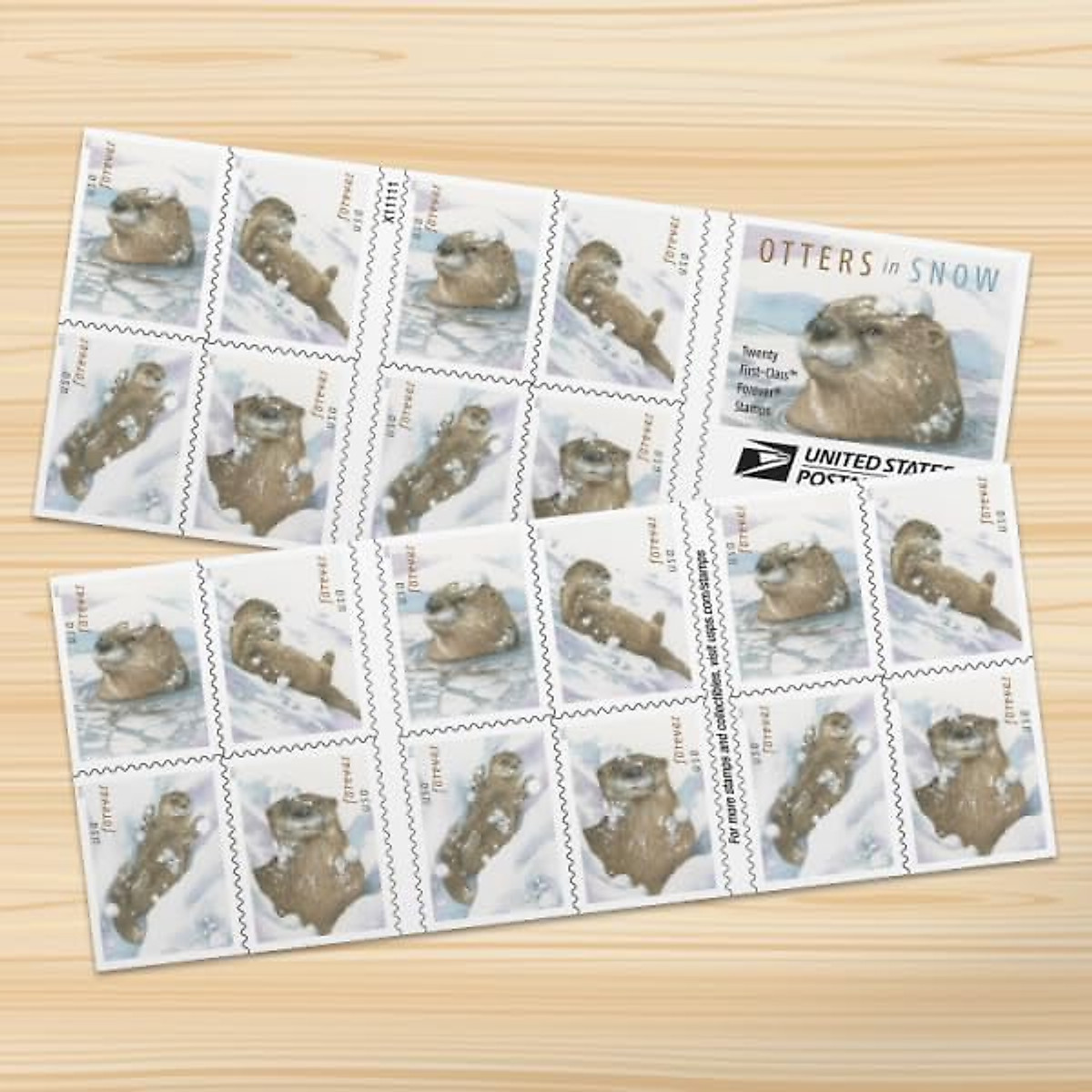 United States Postal Service Otters in Snow Postage Stamps (1 Booklet of 20 Stamps)
