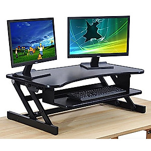 The House of Trade Standing Desk | Desk Riser Classic Stand Up Desk | 32 in Wide Fits 2 Monitors with Retractable Keyboard Tray (Black, 32" Wide)