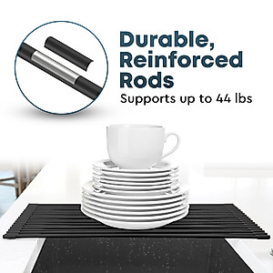 Zulay Kitchen Extra Large Roll Up Dish Drying Rack- Heavy Duty Silicone Wrapped Steel Rods Over Sink Dish Drying Rack - Versatile Roll Up Sink Drying Rack & Trivet (Gray),20.5 inches x 13 inches