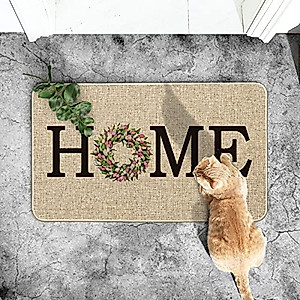 Artoid Mode Home Tulips Lily Wreath Decorative Doormat, Seasonal Spring Holiday Low-Profile Floor Mat Switch Mat for Indoor Outdoor 17 x 29 Inch