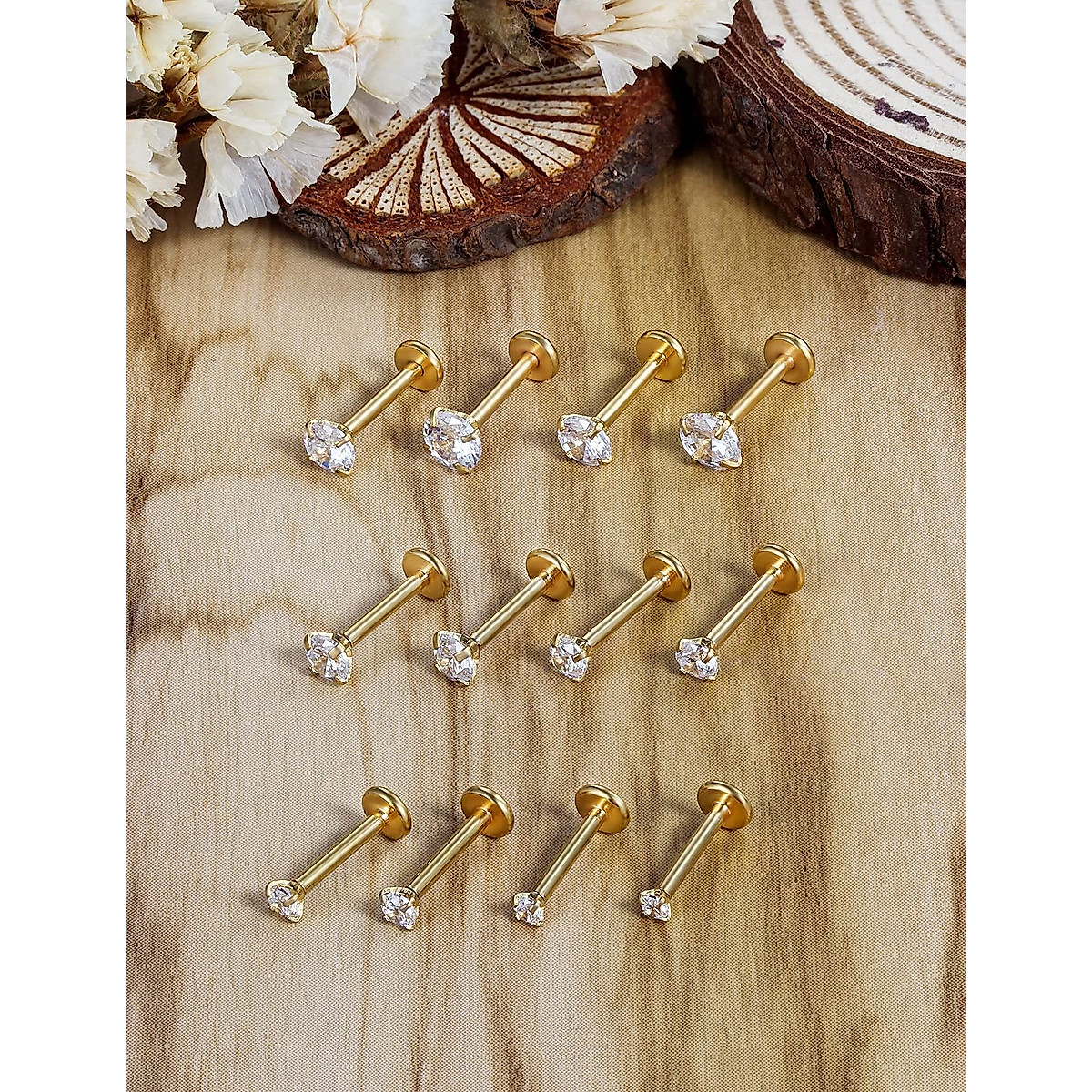 Vsnnsns 16G Lip Rings Stainless Steel Labret Jewelry Monroe Lip Rings Nail Cartilage Tragus Helix Earrings Studs Piercing Jewelry Medusa Piercing Jewelry for Women Men 16 Gauge Earrings 8mm Gold