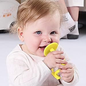 Baby Teething Toys for Babies 3 Months and Up with Attachable Clip, Mombella Elephant Teethers for Infant 3 Month+, Durable Silicone Newborn Soothing Biting Toys for Baby, BPA Free, Yellow