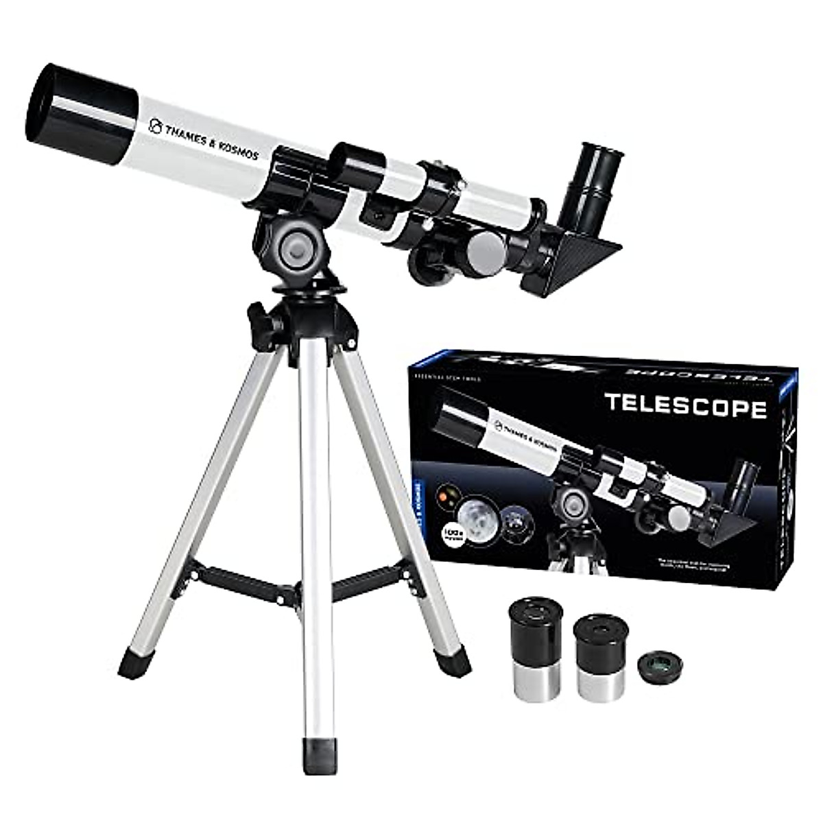 The Thames & Kosmos Telescope Essential STEM Tool | Childrens Refractor Telescope with 100x Magnification & Built-in Compass | Classic Scientific Device for Astronomical & Terrestrial Observations