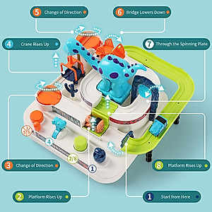 iPlay, iLearn Kids Train Race Track Play Set, Toddler Dinosaur Ramp Vehicle Toys, Car Adventure Indoor Game, Educational Learning Birthday Gift for Age 3 4 5 6 7 Year Old Boys Girls Children Preschool