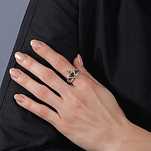 Jewelili Enchanted Disney Fine Jewelry 10K Yellow Gold and Sterling Silver with 1/5 Cttw Diamond and Red Garnet Evil Queen Ring