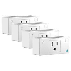 TOPGREENER Smart Mini Wi-Fi Plug with Energy Monitoring, Mini Smart Outlet, Control Lights and Appliances from Anywhere, No Hub Required, Works with Alexa and Google Assistant, TGWF115PQM, 4-Pack