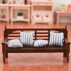 1:12 Miniature Bench Couch Sofa Vintage Wooden Recliner Chair with Cushions Mini House Furniture Accessories