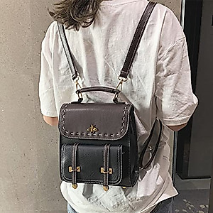 KOOIJNKO Women Small Fashion Backpack, Retro Mini Daypack Casual Satchel Purse Contrast Color Design, Black