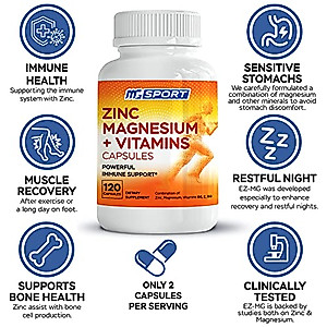 Magnesium Zinc & Vitamins B6, B9, Folic Acid – High Absorption for Immune Support, Muscle Recovery, Easy on Stomach, 120 Capsules