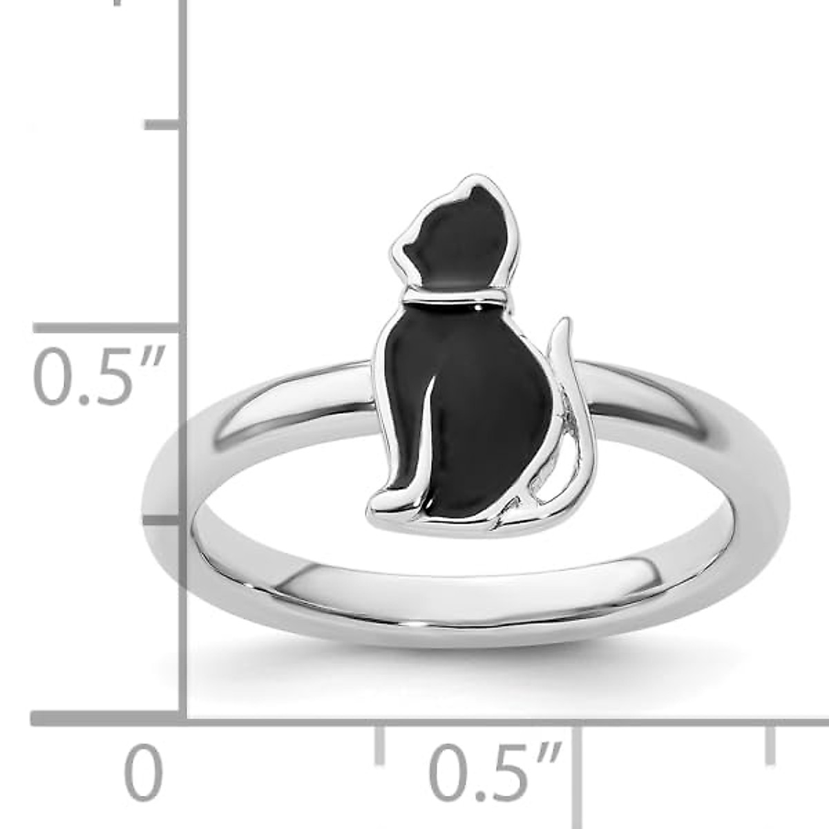 925 Sterling Silver Black Cat Stackable Ring Size 6