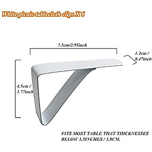 Mannli Picnic Tablecloth Clips, White Stainless Steel Outdoor Table Cloth Holder Table Cover Clips Clamps 6 Packs