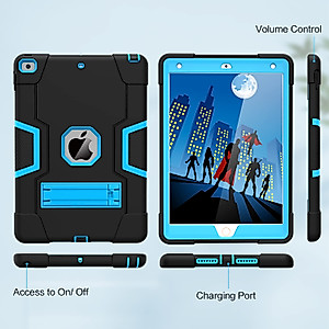 Cantis Case for ipad 9th Generation/ 8th Generation/ 7th Generation, Slim Heavy Duty Shockproof Rugged Protective Case with Built-in Stand for iPad 10.2 inch 2021/2020/2019, Black+Blue
