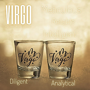 Onebttl Zodiac Sign Shot Glass Set of 2, Unique Birthday Gifts for Women, Men, Friend, Coworker, Wife, Husband- (1.5oz/45ml)- Virgo