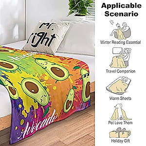 Cartoon Avocado Fruits Food Decor Throw Blanket Soft Lightweight Flannel Fleece Anime Blankets for Bed Chair Travelling 60"X50"