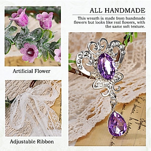 MOSTORY Woodland Fairy Flower Crown - Floral Elf Headpiece with Crystal V-shape Elven Tiara Wreath Boho Headband for Women Girl Renaissance Cosplay Halloween Christmas Party Wedding