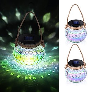 Beedove Solar Lantern, 2 Pack Outdoor Lantern Solar Lights, Waterproof Garden Patio Pathway Decor, Glass Lanterns Outdoor Decorative Hanging, Auto Turn ON/Off Garden Lights Decor for Yard Patio Lawn