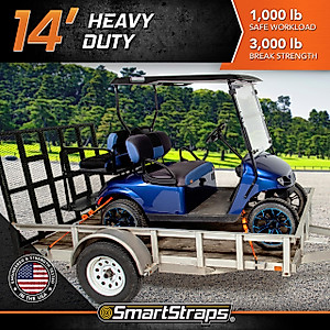 SmartStraps 14’ Premium Ratchet Straps, 4 Pack – 3,000lbs Break Strength, 1,000lbs Safe Work Load – Haul Heavy-Duty Loads Such As Boats and Appliances