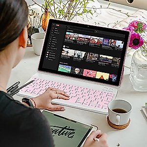 2 in 1 Tablet 10 Inch, Android 11.0 Tablet with Keyboard Case, 4GB+64GB ROM/512GB Computer Tablets, Quad Core, HD Touch Screen, Dual Carema, Games, Wi-Fi，BT, Google GMS Certified Tablet PC (Pink)