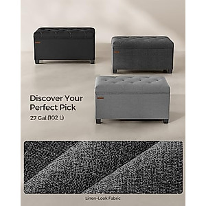 SONGMICS Storage Ottoman Bench, Foot Rest with Legs, 15.7 x 30 x 15.7 Inches, End of Bed Bench, Storage Chest, Load up to 660 lb, for Living Room, Bedroom, Entryway, Dark Grey ULSF068G01