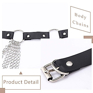 Zoestar Punk Leather Waist Chain Tassel Waist Harness Black Leather Body Belt Party Waist Cage for Women (Color 1)