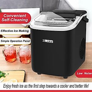 Countertop Ice Maker Machine - 6 Mins 9 Bullet Ice, 26.5lbs/24Hrs, Portable With Self-Cleaning, Scoop, and Basket (Black)