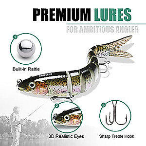 TRUSCEND Fishing Lures for Bass Trout Multi Jointed Swimbaits Slow Sinking Bionic Swimming Lures Bass Freshwater Saltwater Bass Lifelike Fishing Lures Kit