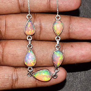 OdrillionGems 100% Natural Ethiopian Opal Gemstones Bolo Bracelet, Opal Cabs Bezel, 925 Sterling Silver, Handmade, Birthstones, Adjustable Slider, Women Jewelry, Wedding, Valentine Gifts, Size 10"