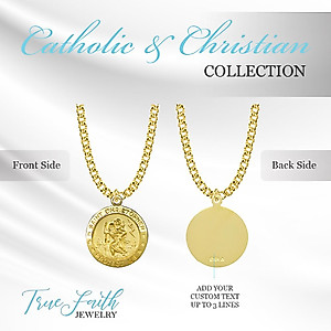 TrueFaithJewelry 14K Gold-Plated Sterling Silver Saint Christopher Medal Patron Saint Pendant Necklace Religious Jewelry, 3/4 Inch
