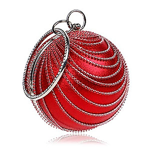 Round Clutch tassel Purse Women Crystal Evening Bag for Wedding Party Women's Ball Shape Crystal Evening Clutch Purse Wedding Party HandBags With Necklace Earrings Set (Red)