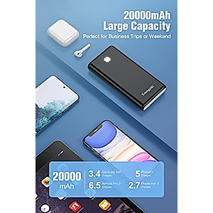 EnergyQC Pilot X7 Portable Charger,20000mAh 18W PD Fast Charging Power Bank,USB C Input/Output Battery Pack with LED Flashlight for iPhone,Samsung and More - Black