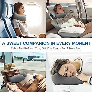Gentlepaw Travel Pillow - Memory Foam Cervical Neck Pillow for Adults, Kids, Children, Convenient & Portable U Shaped Pillows, Airplane Pillow for Home, Office, Camping, Travelling, Sleeping (Gray)