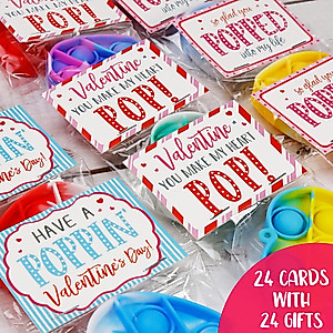 Valentines Day Gifts for Kids - Valentines Day Cards for Kids - Set of 24 Pop Heart Fidget Toys Bulk - Valentine Exchange Cards for Toddlers Girls Boys School Classroom Party Favors Age 3 Year and Up