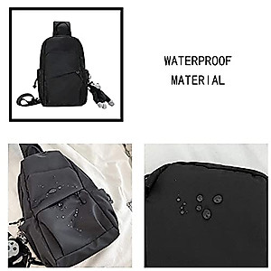 Small Black Sling Crossbody Backpack Shoulder Bag for Men Women, Lightweight One Strap Backpack Sling Bag Backpack for Hiking Walking Biking Travel Cycling Port-Nylon, Medium