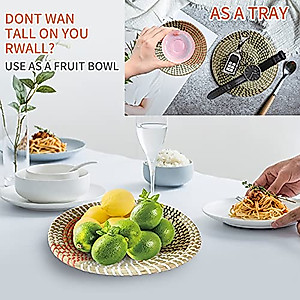 Hanging Woven Wall Basket Decor Set of 6 - Seagrass Wall Baskets Decor - Boho Rattan Home Room Decorative - Handmade Natural Round Wicker Basket，for Living Dining Room Kitchen Bedroom Unique Wall Art…