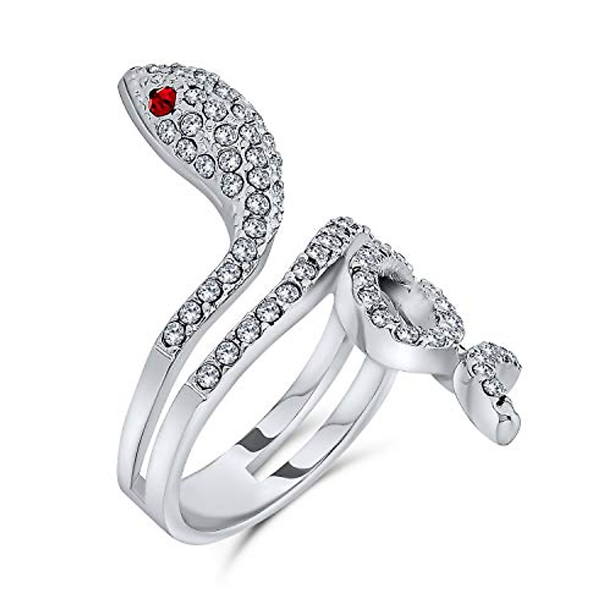 Bling Jewelry Twisted Snake Ring Simulated Garnet Crystal Rhodium Plated,Size:7