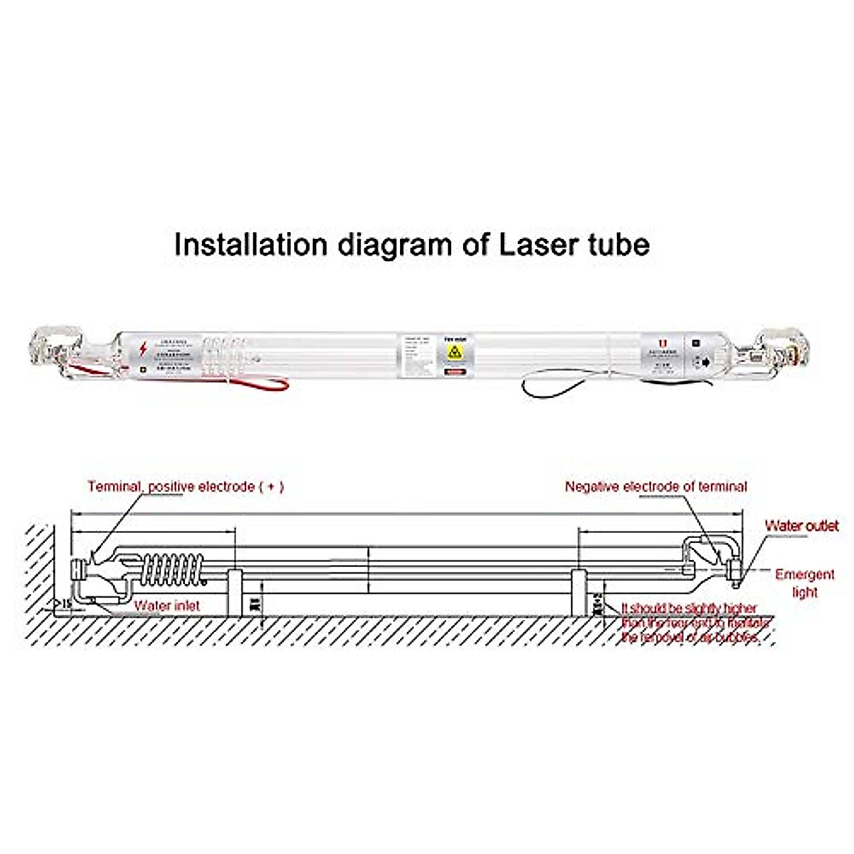 TEN-HIGH 60W CO2 Laser Tube 1000mm D50mm, Wires Preconnected with Coating, for Laser Cutter Laser Engraving Cutting Machine