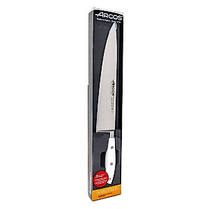 ARCOS Forged Chef Knife 10 Inch Stainless Steel. Professional Cooking Knife For Cutting Variety of Foods. Ergonomic Polyoxymethylene Handle and 250mm Blade. Series Riviera Blanc. Color White