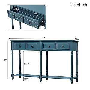 BOICHE Console Storage Sofa Table with 2 Drawers and Open Shelf for Entryway,Living Room,Hallway,Antique Navy