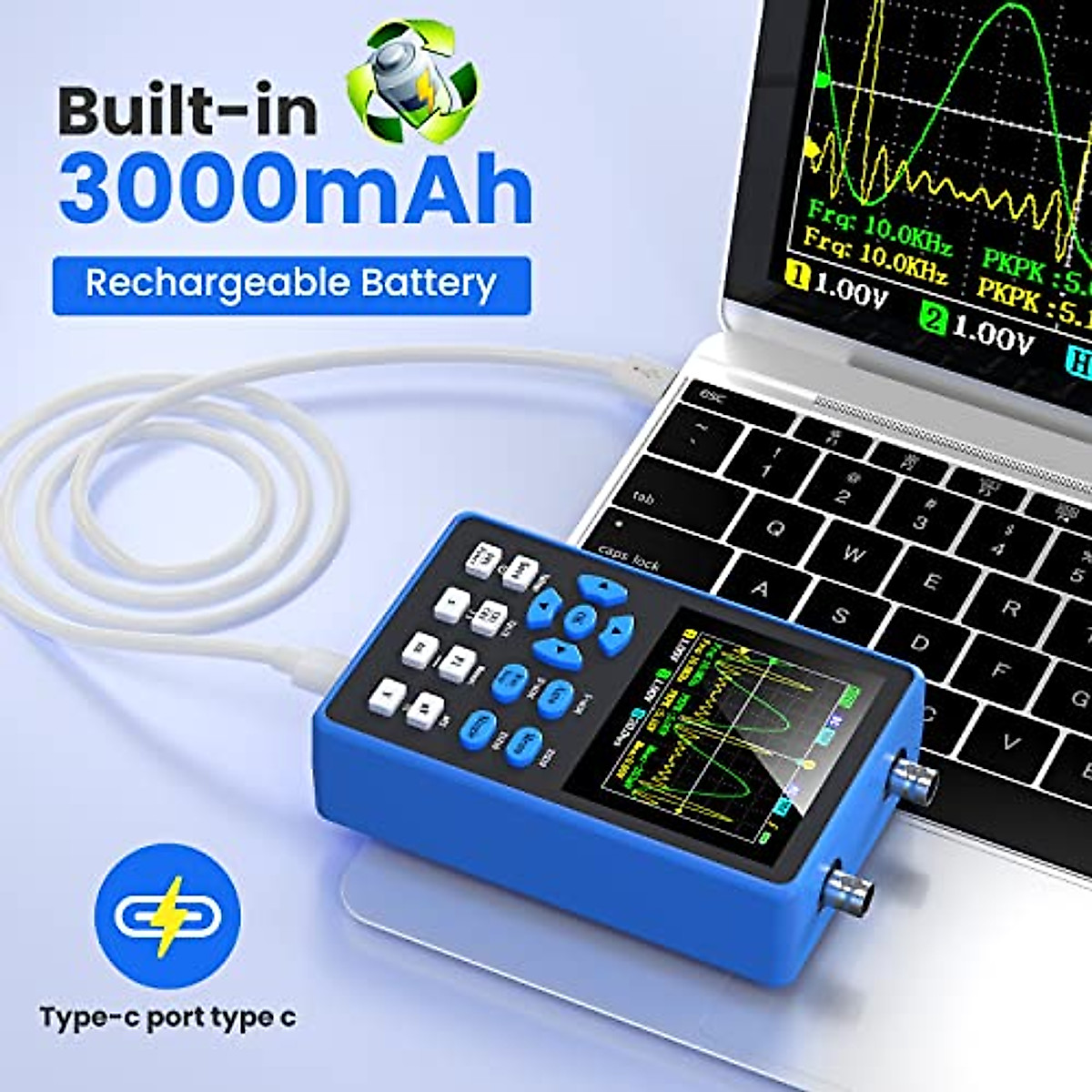 Digital Oscilloscope with 2 Channels 120Mhz Bandwidth Signal Generator 500MSa/s Sampling Rate, 2.8" LCD Backlight Display, Waveforms Storage, 3 Scan Modes, XY/YT/Roll, FFT Spectrum, Single Trigger