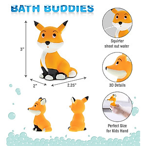 DolliBu Fox Bath Buddy Squirter - Floating Orange Fox Rubber Bath Toy, Fun Water Squirting Bathtime Play For Toddlers, Cute and Soft Wild Life Animal Toy For The Bathtub, Beach & Pool for Girls & Boys