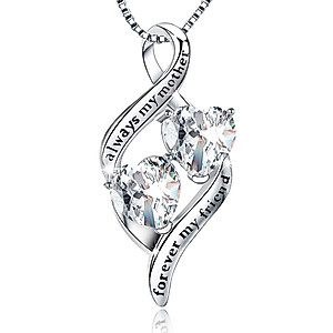 MUATOGIML Mothers Birthday Gifts 925 Sterling Silver Always My Mother Forever My Friend Love Heart Pendant Necklace,Mom Daughter Jewelry Gifts