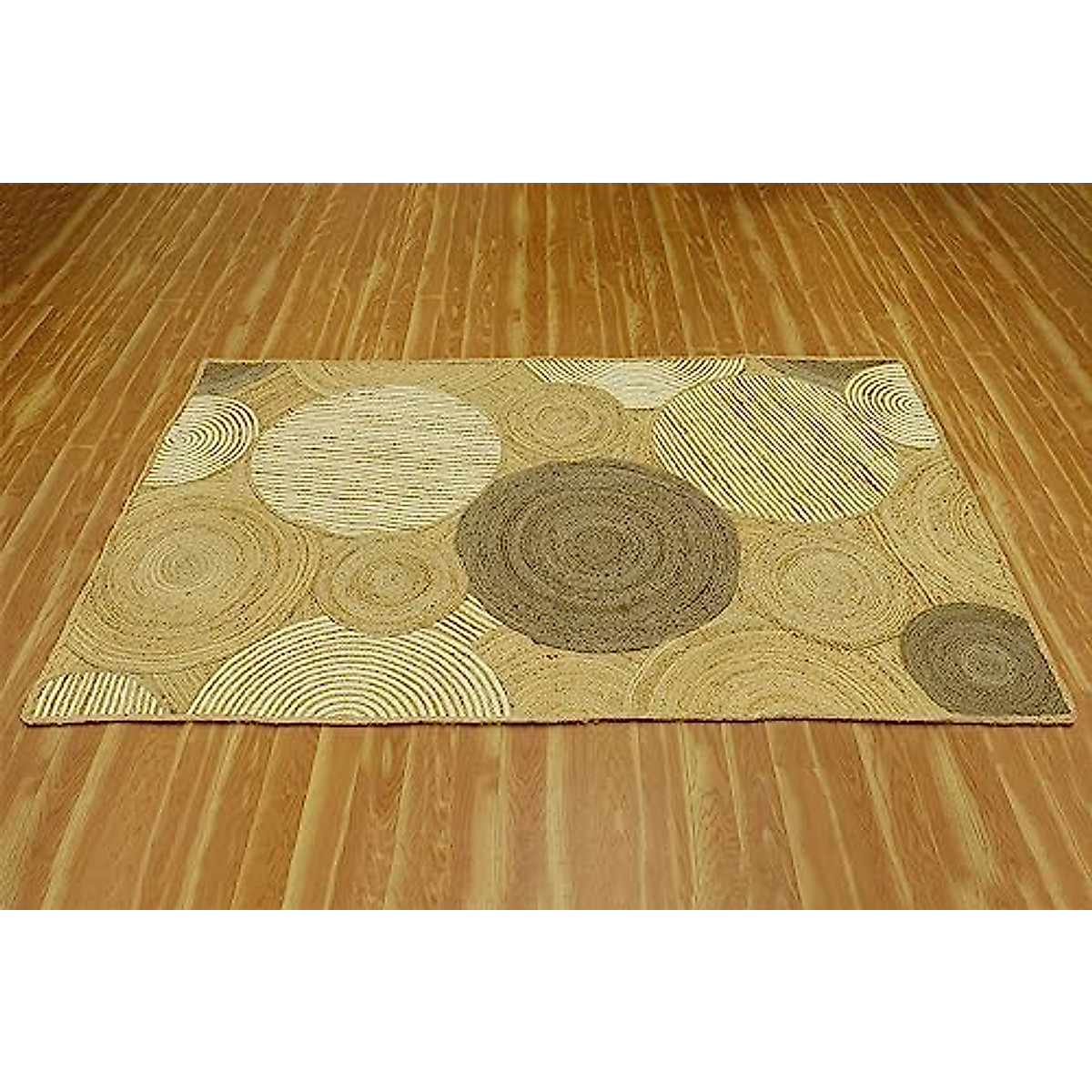 CASAVANI Natural Jute Rectangular Area Rug - 4' x 6', Beige & Black Geometric Braided Jute Rug Ideal for High Traffic Areas in Entryway, Living Room, Bedroom