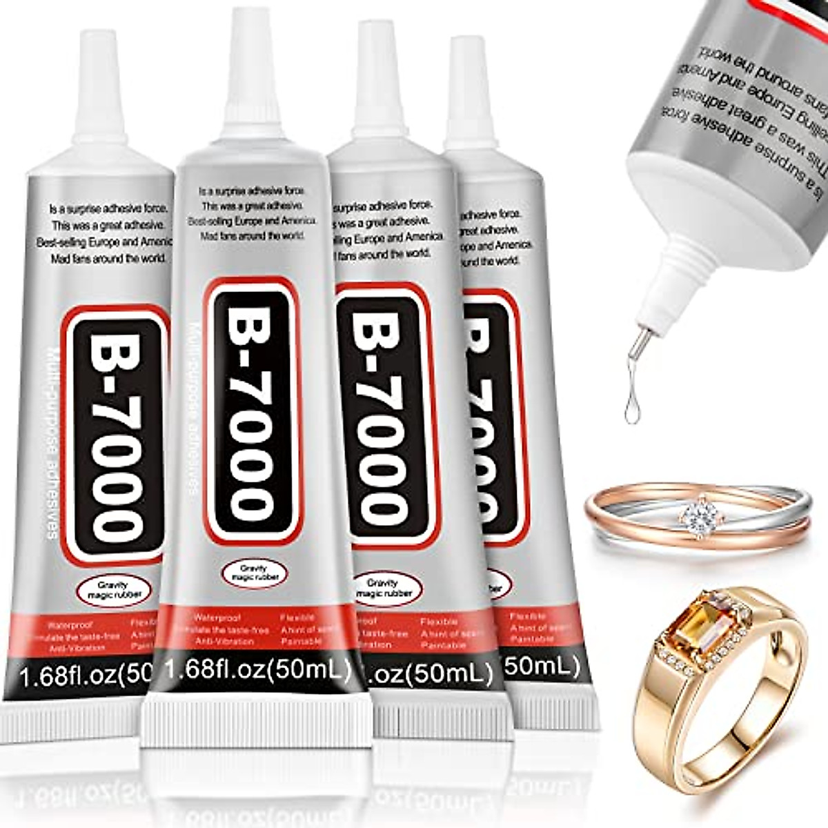 4 PCS 50ML B7000 Crafts Glue Super Adhesive, Multipurpose B-7000 Rhinestones Bonding Glue Flexible Clear Glue for DIY Jewelry Beads Fabric Cloth Nail Art Shoes Screen Repair