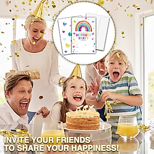 Chuxvon Birthday Party Invitations, Rainbow Heart Birthday Invitations, Double-Sided Fill In Birthday Invites, Birthday Party Favors Decorations Supplies, 20 Cards With 20 Envelopes(Invite-A02)