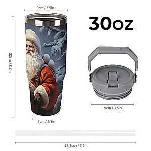 BWQJKUO Large Capacity Car Cup 30 Oz Stainless Steel Santa Claus And Deer Elk Printed Travel Mug Leak-proof Flip Straw Tumbler with Handle,keeps Cold Or Ho
