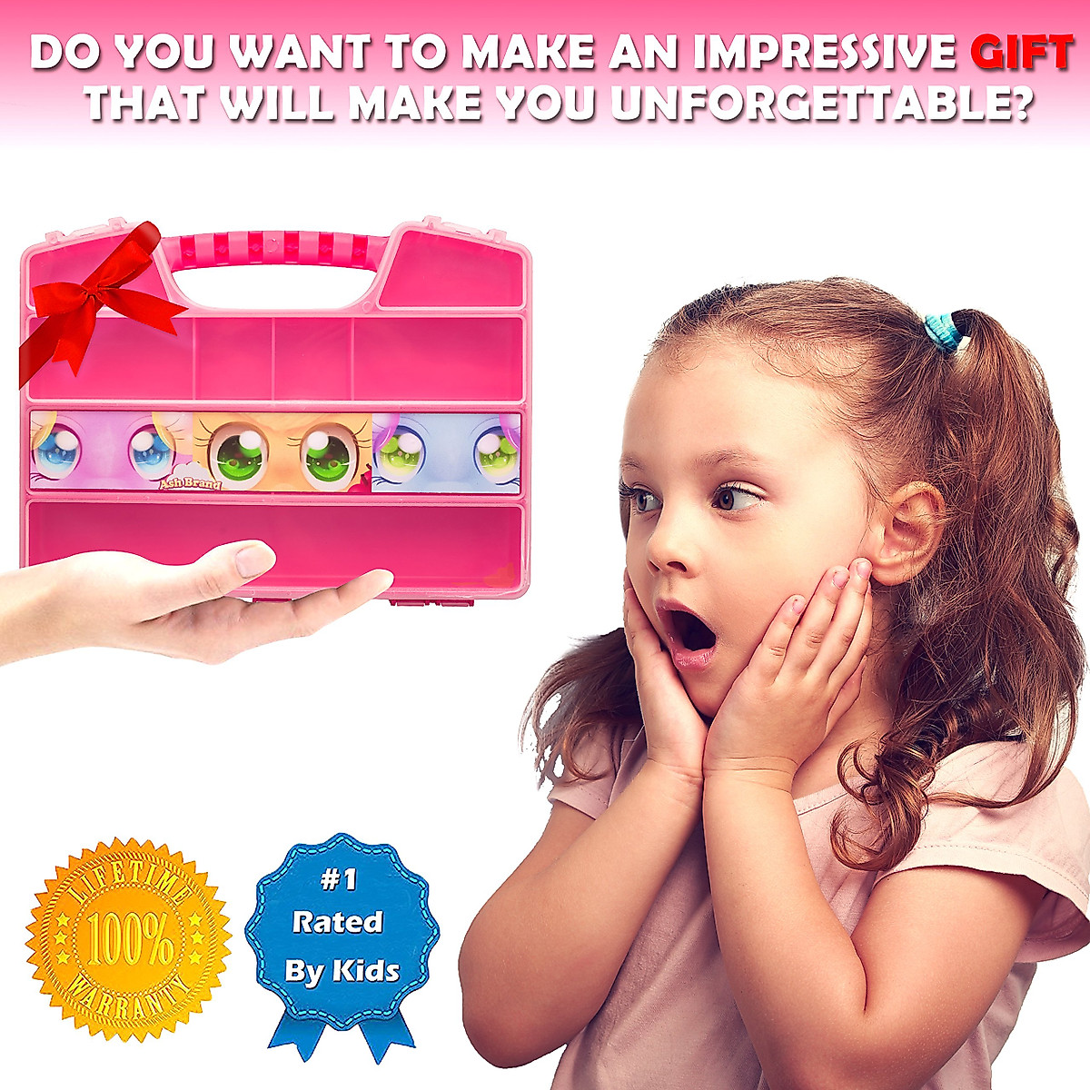 ASH BRAND DURABLE FIGURES CASE ORGANIZER BOX | Fits Up to 50 Mini Colleggtibles Eggs Toys Figurines, Miniature Characters Or Tiny figure| Large Compartments | Pink Carrying Case Box with Handle