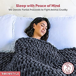 ThrowStyle Chunky Knitted Blanket - Soft Chenille Blanket Tight Knit Heavy Weighted - Large Full Size 50 x 60 Inch, Dark Grey