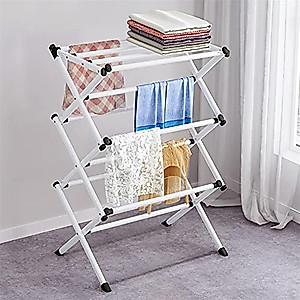 ZALORD Collapsible Clothes Rail Drying Rack Pole Floor Folding Stainless Steel Clothes Quilt Artifact Bedroom Hanging Towel Home Shelf Adjustable and Space-Saving